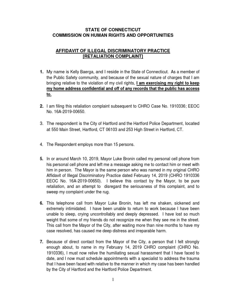 Final Retaliation Chro Complaint-Baerga, Kelly 2019 | PDF | Sexism ...