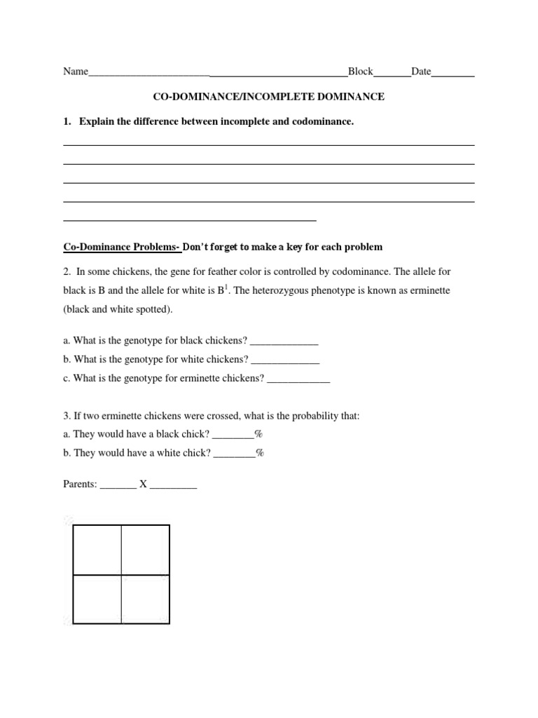 Incomplete-Cominance Worksheet | PDF | Dominance (Genetics) | Genotype
