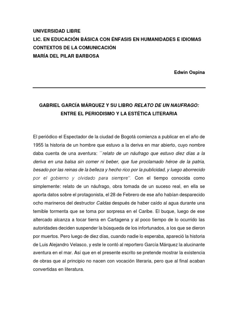 Relato de Un Naufrago | PDF | Gabriel García Márquez | Periodismo