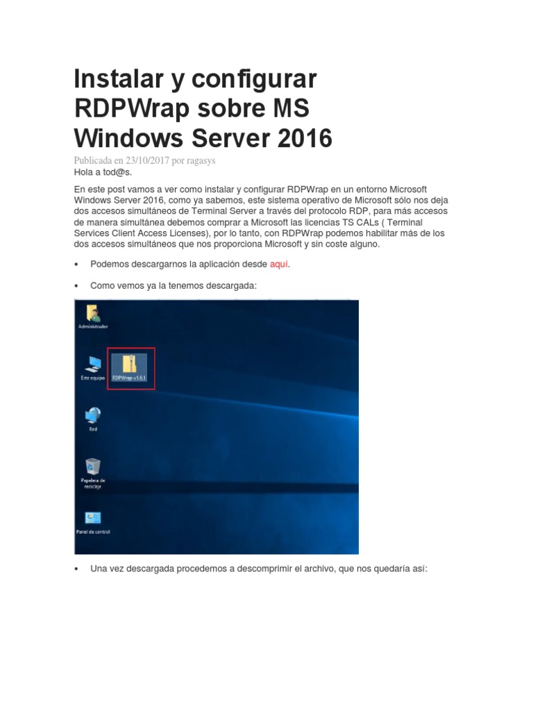 Instalar y Configurar RDPWrap Sobre MS Windows Server 2016 | PDF | Informática