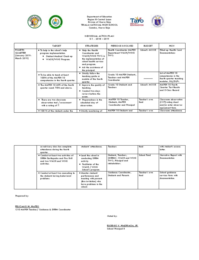 Individual Action Plan MAPEH | PDF | Teaching | Cognition