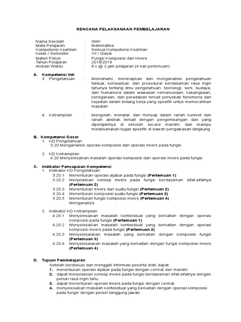 RPP 3.20 Komposisi Fungsi B Ratna | PDF