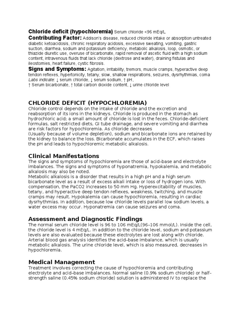 Hypochloremia: Causes and Management | PDF | Respiratory System ...