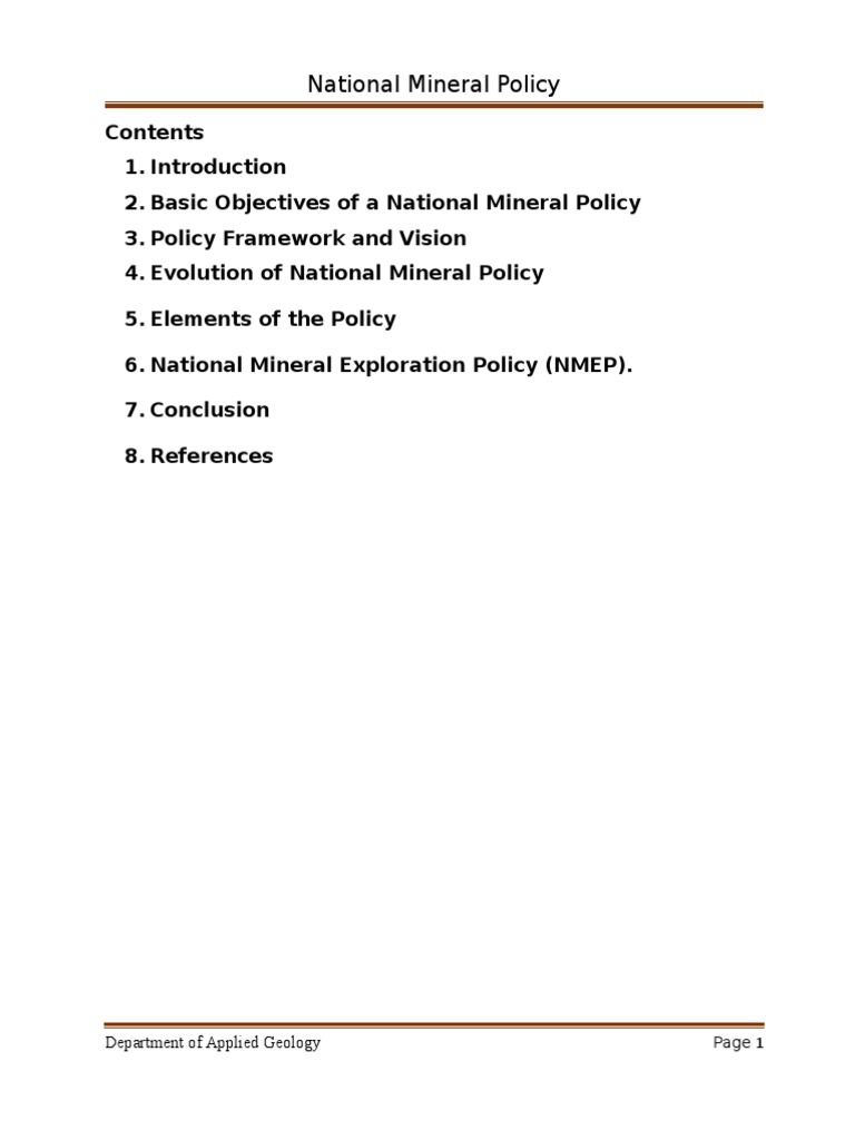Indian Mineral Policy | PDF | Mining | Sustainability