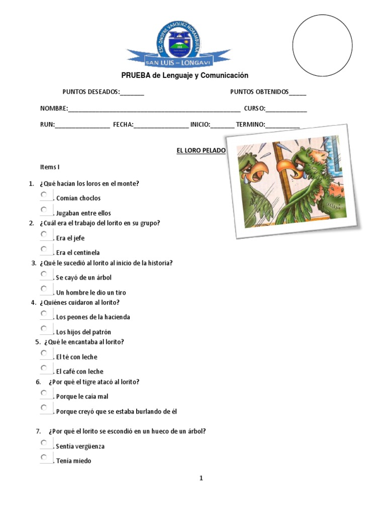 Actividades del cuento "El loro pelado" | PDF | Ocio