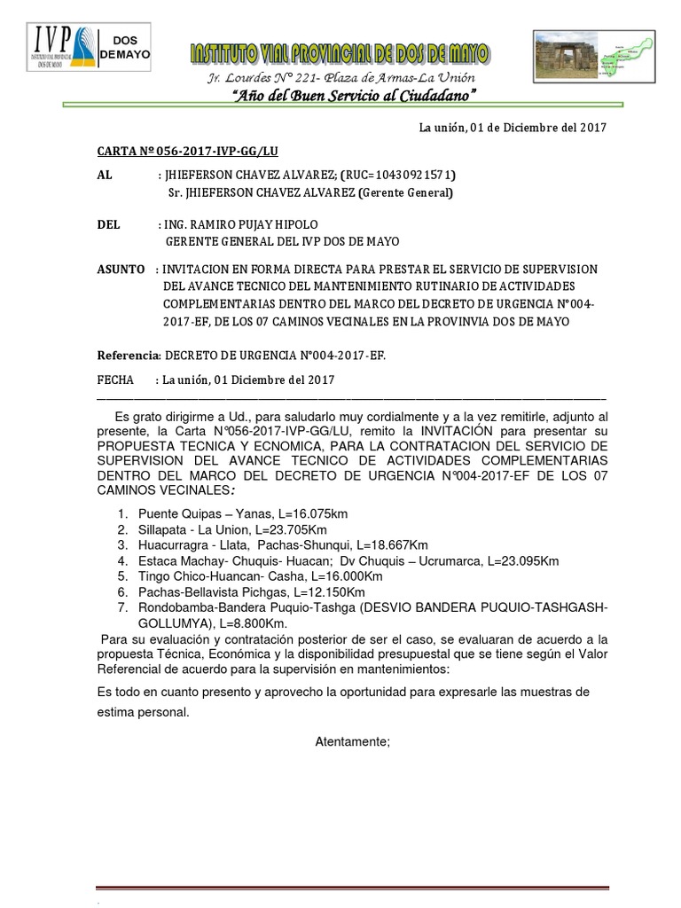 Carta de Invitacion 56-Supervision Actividades Comple. Du - Igor Rojas ...