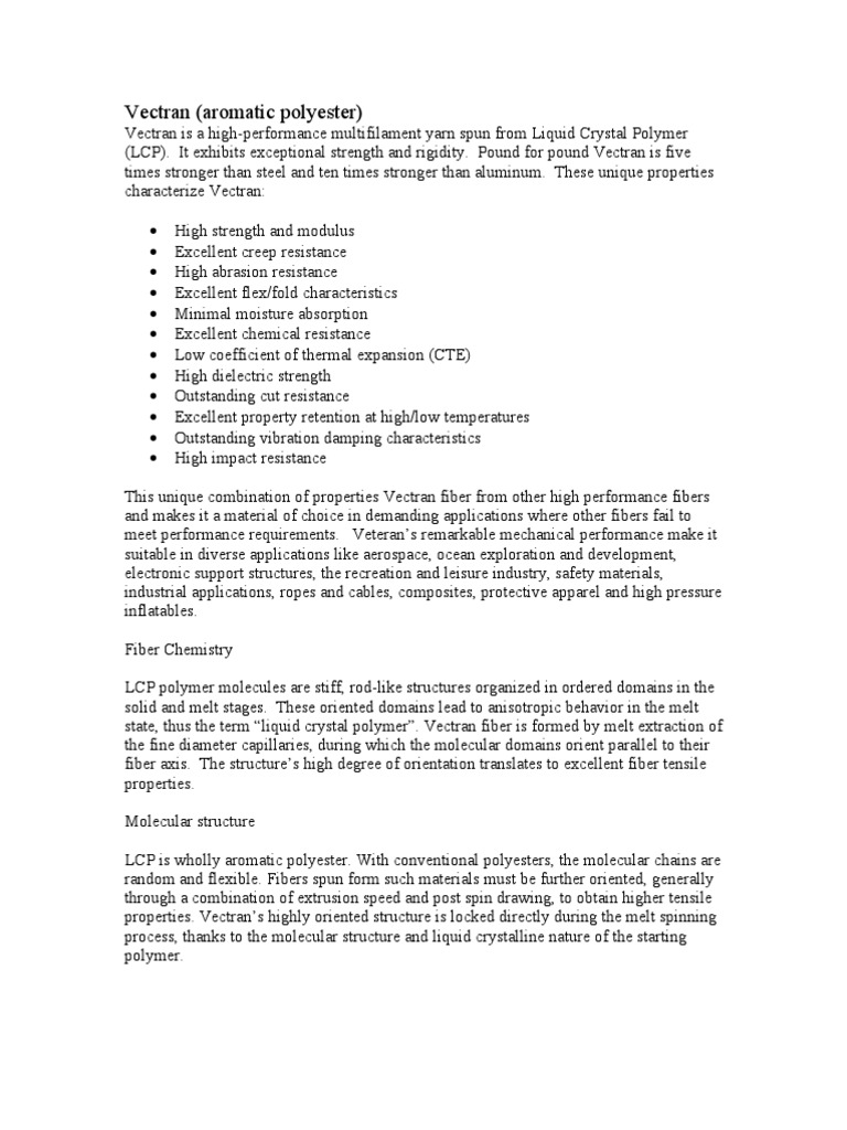 VECTRAN | PDF | Polymers | Plastic