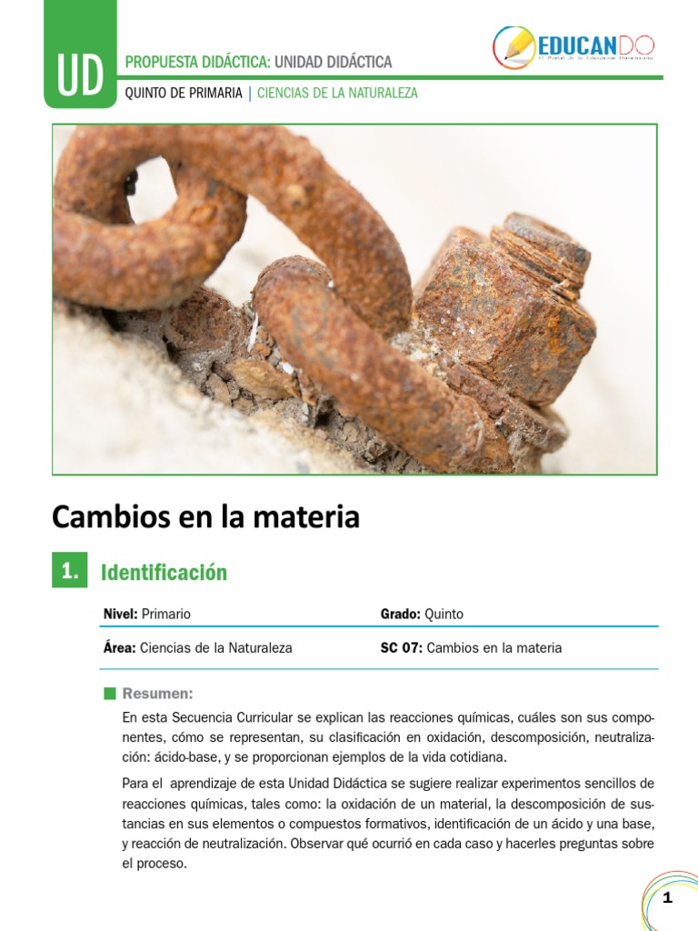 Cambios Físico y Químico de La Materia | PDF | Reacciones químicas ...