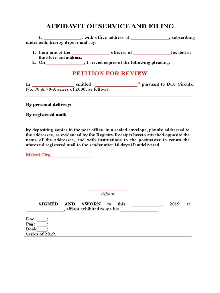 Affidavit of Service Template | PDF | Finance & Money Management