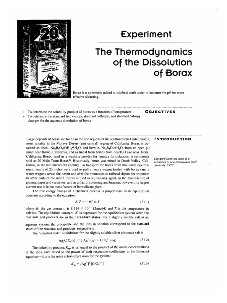The Thermodynamic Properties of Borax: Determining the Solubility ... The Thermodynamic Properties of Borax: Determining the Solubility ...