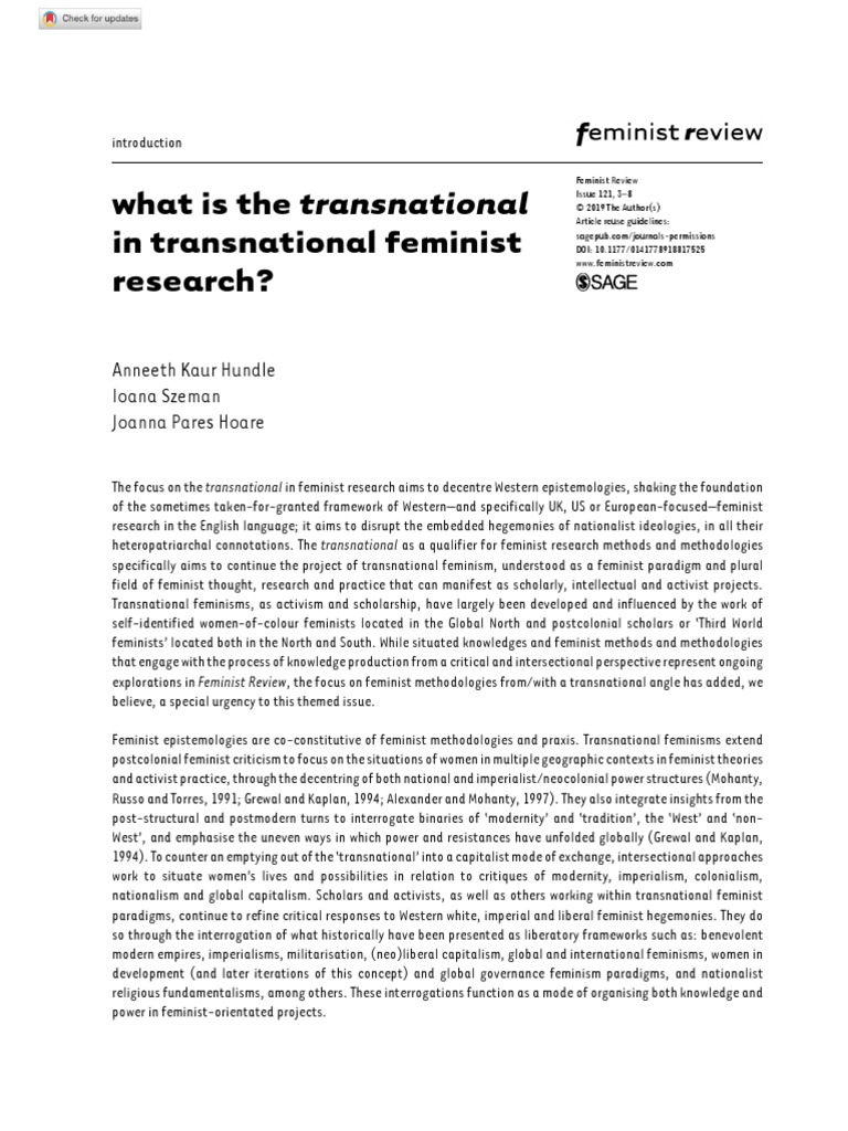 Transnational Feminist Research | PDF | Feminism | Gender Studies