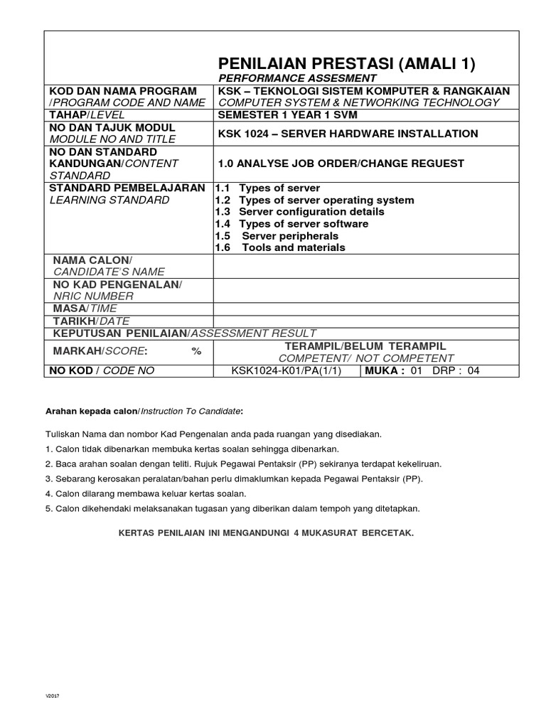 Kertas Penilaian Prestasi Ksk1024 (Amali 1) | PDF