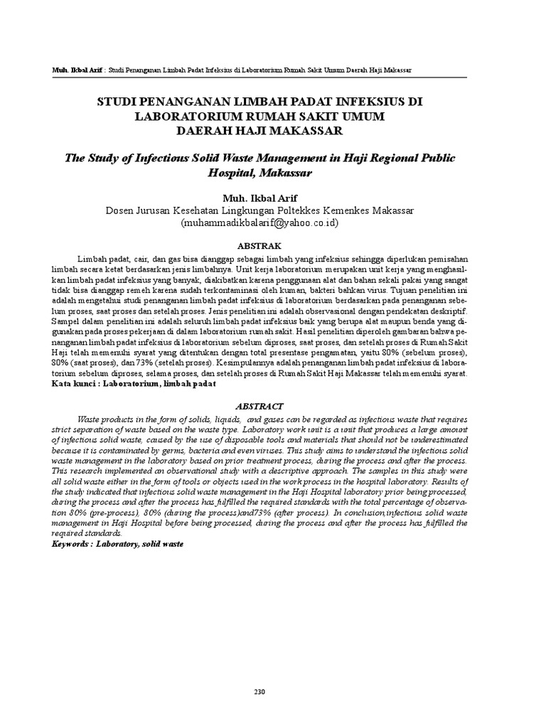 Studi Penanganan Limbah Padat Infeksius | PDF | Sains & Matematika