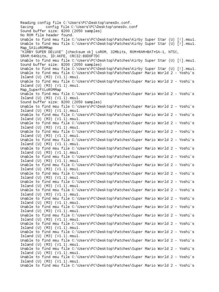 SNES Emulator Logs MSU File Errors | PDF | Mario | Video Game Platforms