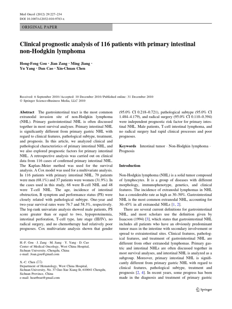 Clinical Prognosis GI Lymphoma | PDF | Lymphoma | Medical Specialties