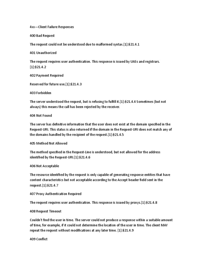 SIP 4xx Error Codes Overview | PDF | Session Initiation Protocol ...