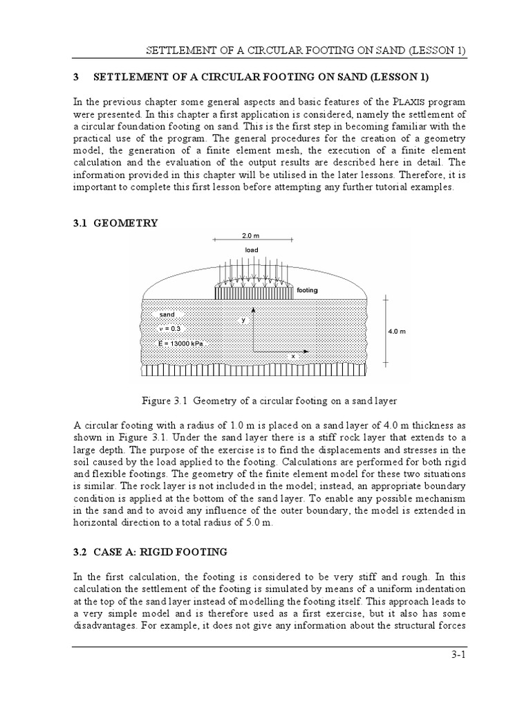 3 Settlement of A Circular Footing On Sand (Lesson 1) : Laxis | PDF | Parameter (Computer ...