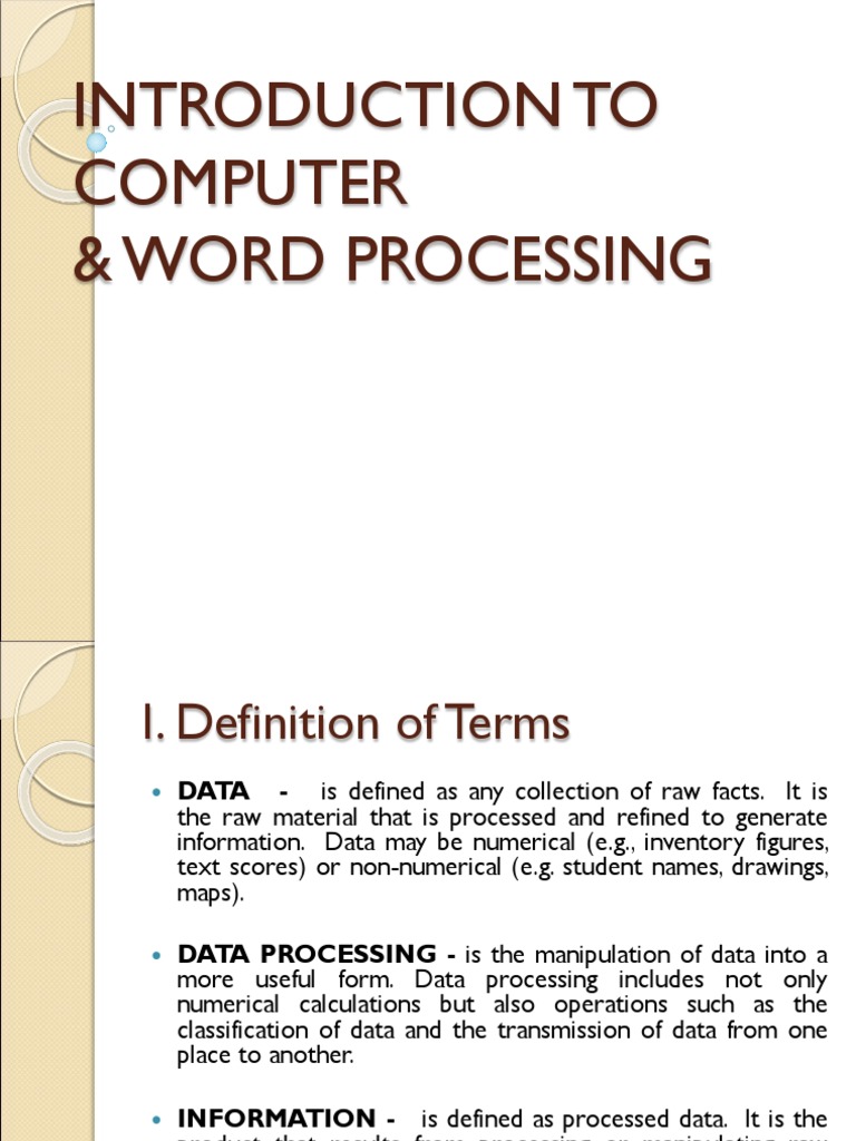 Introduction To Computer & Word Processing | PDF | Computer Hardware | Random Access Memory