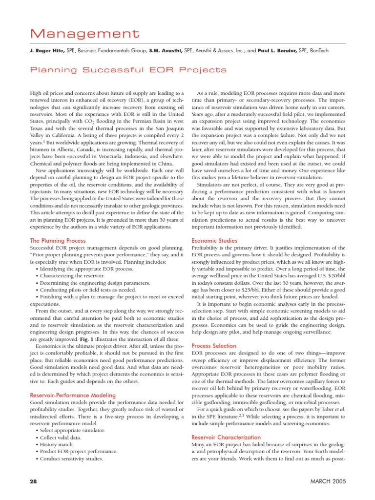 Planning Successful EOR Projects SPE-0305-0028-JPT PDF | PDF | Enhanced ...