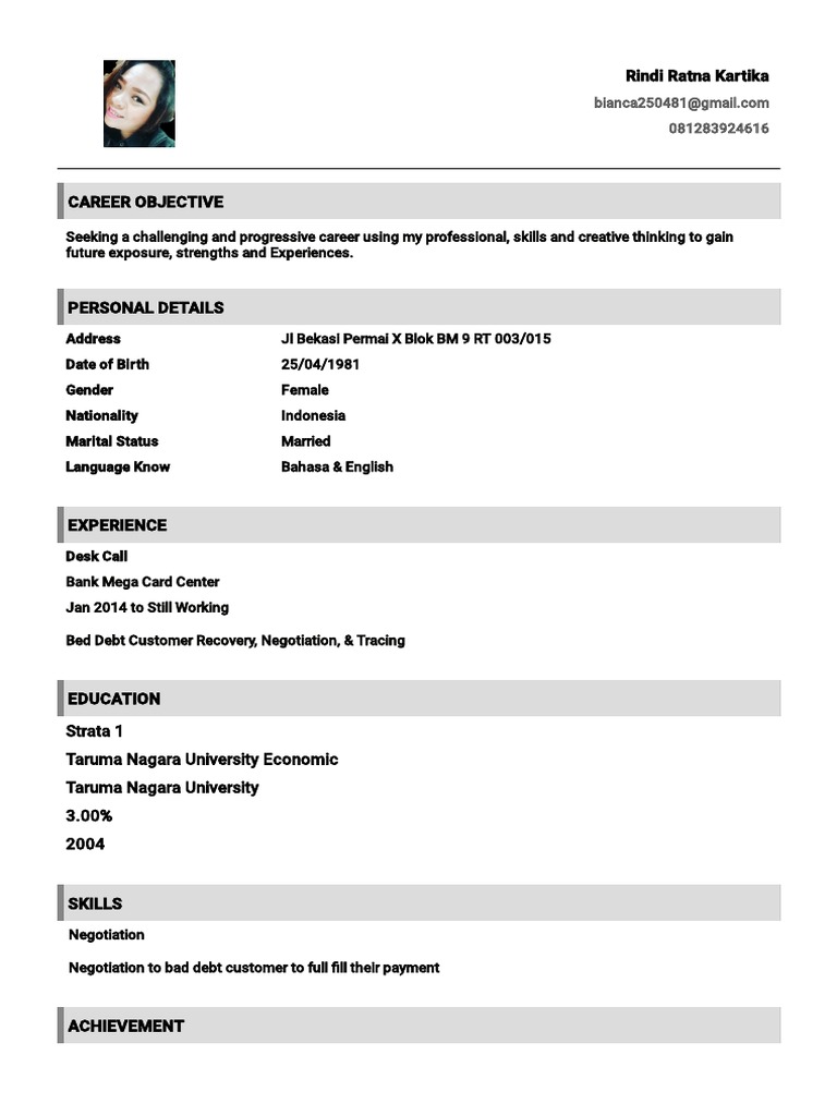 CV Rindi Ratna Kartika PDF | PDF | Money | Economies