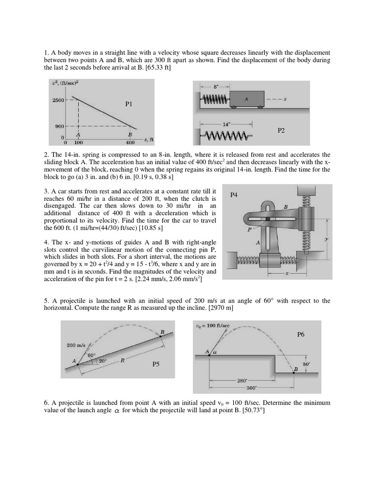 Problem Set For Dynamics | PDF | Trajectory | Acceleration