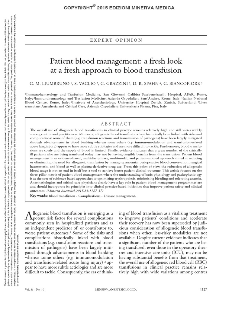 Patient Blood Management. A Fresh Look at A Fresh Approach To Blood ...