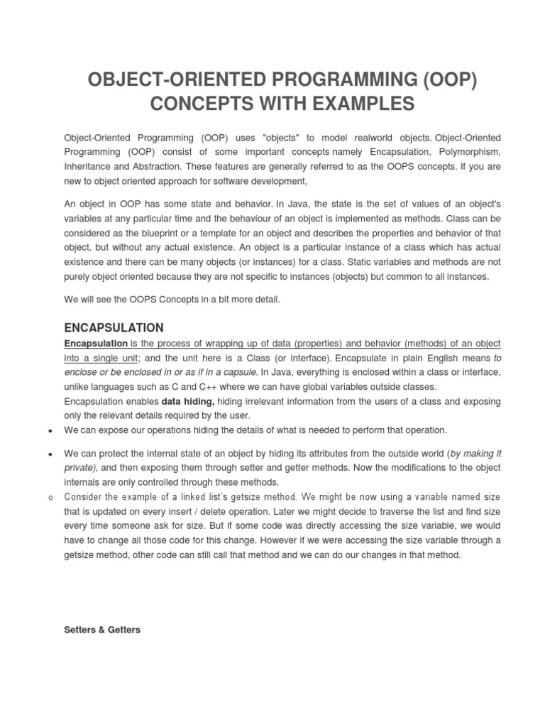 Object-Oriented Programming (Oop) Concepts With Examples: Encapsulation | PDF | Method (Computer ...