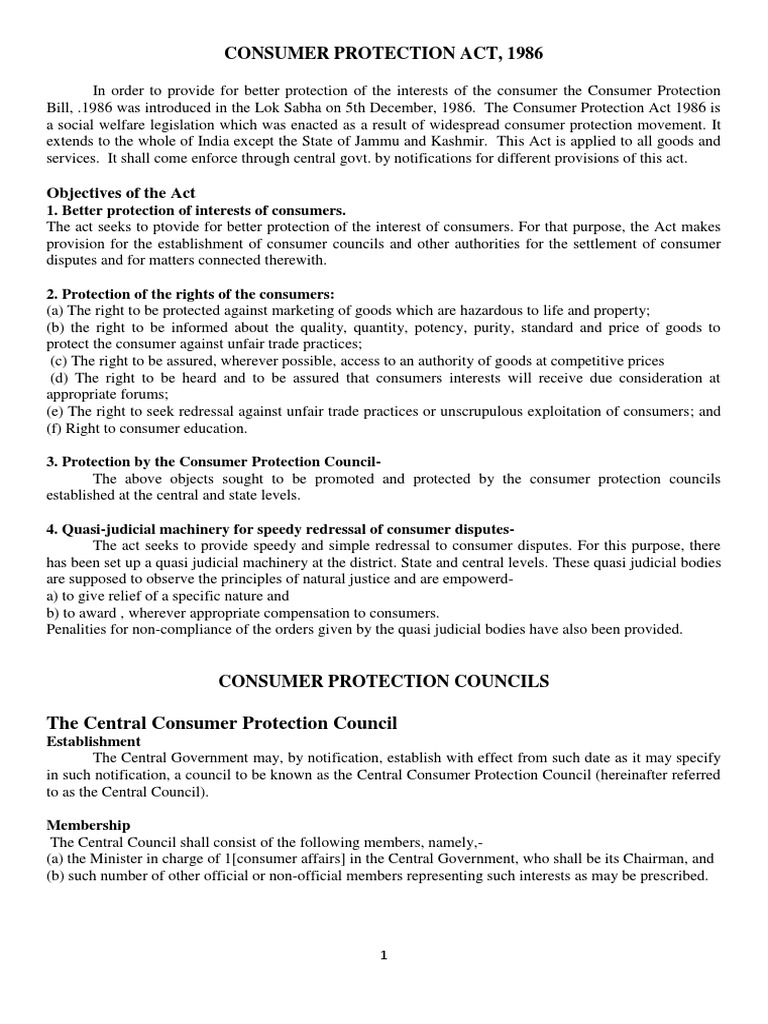 Consumer Protection Act, 1986 | PDF | Government Of India | Consumer ...