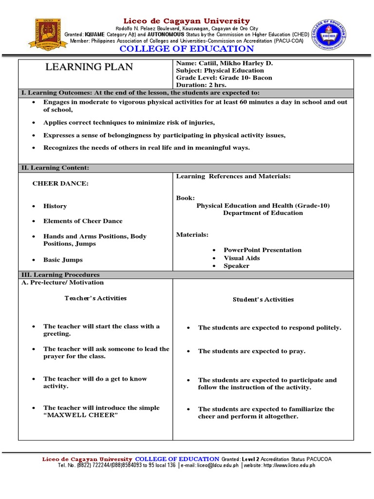 Grade 10 Physical Education Learning Plan | PDF | Teachers | Behavior ...