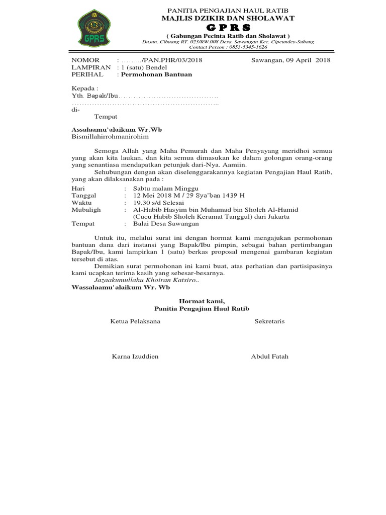 Permohonan Dana untuk Haul Ratib | PDF