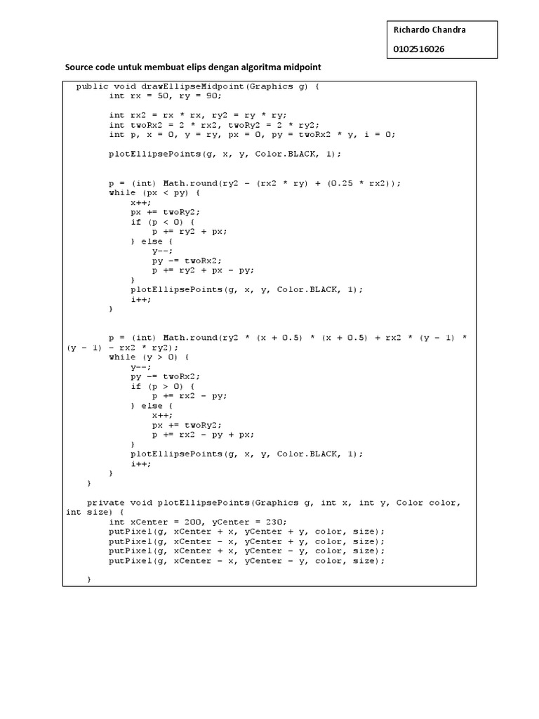 Source Code Untuk Membuat Elips Dengan Algoritma Midpoint: Richardo Chandra 0102516026 | PDF ...
