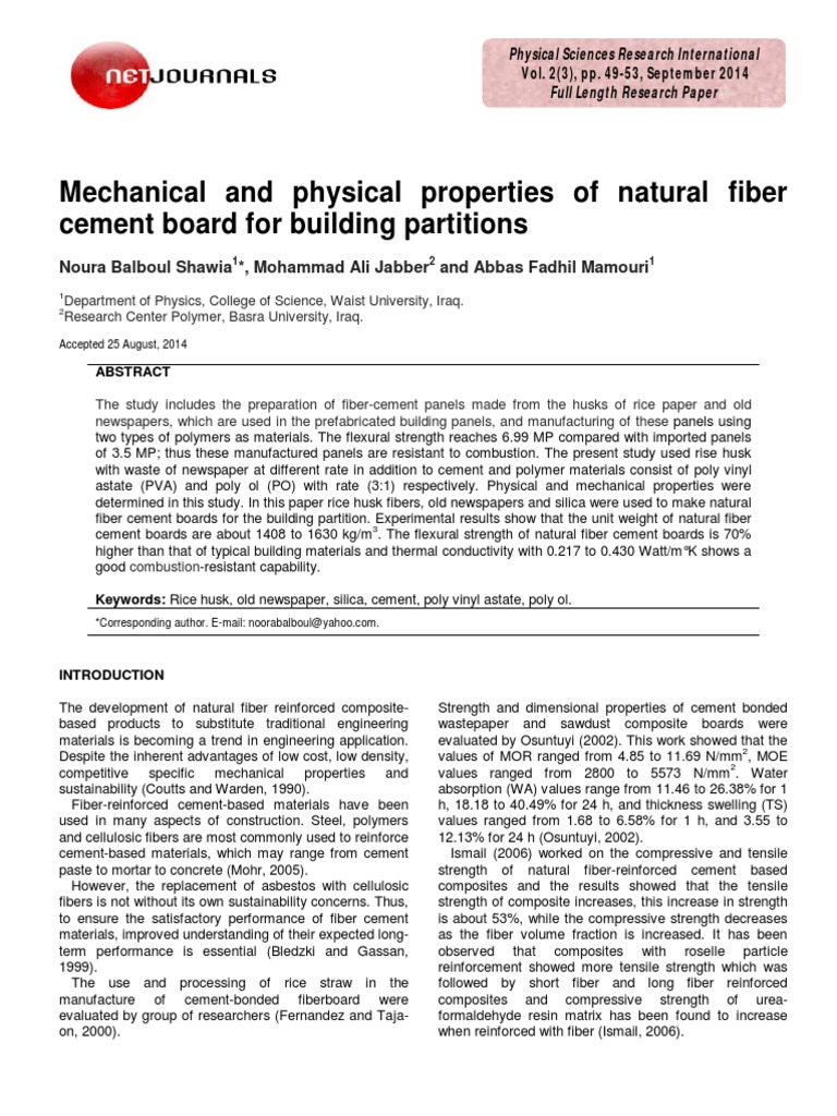 Properties of Natural Fiber Cement Boards | PDF | Composite Material ...