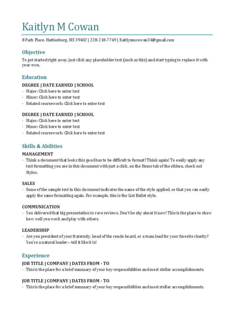 Kaitlyn M Cowan: Objective | PDF