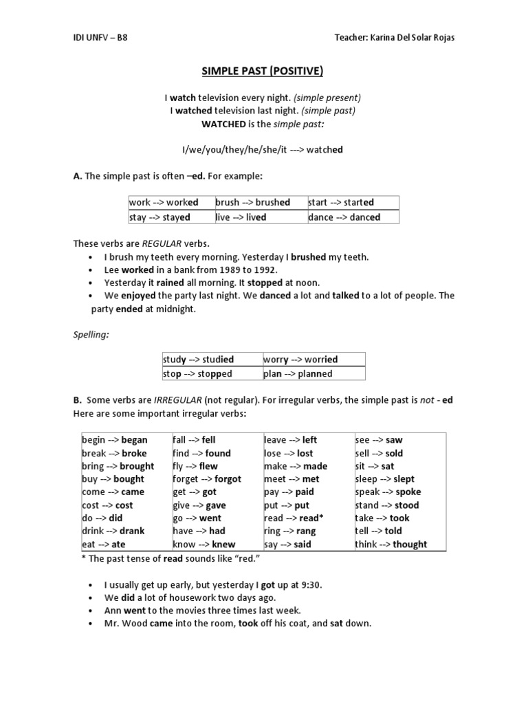 Simple Past (Positive) | PDF | Linguistic Typology | Language Mechanics
