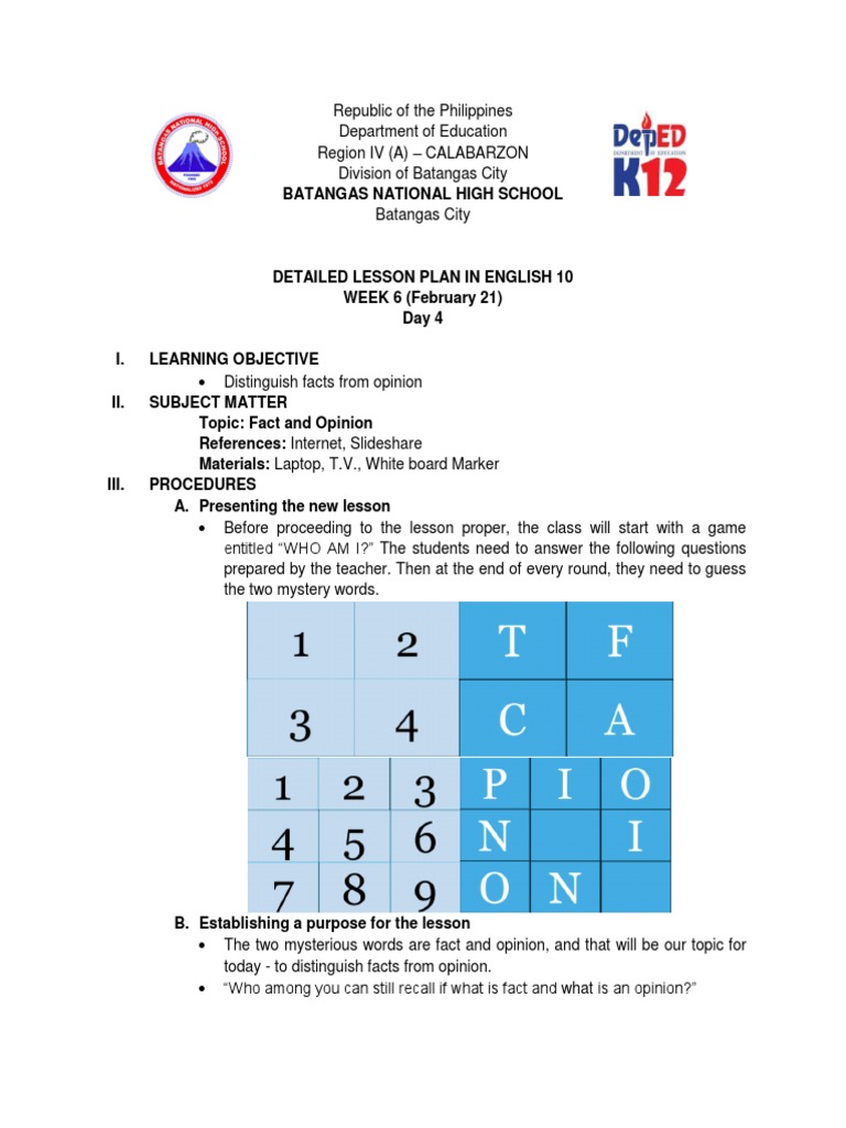 Lesson Plan About Fact and Opinion | PDF | Opinion | Lesson Plan