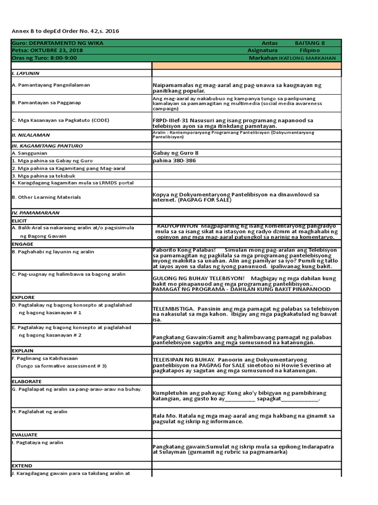 New DLL Format - Single Day - InSET | PDF