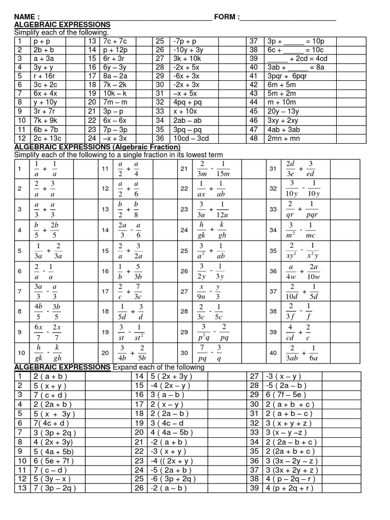 Latih Tubi Algebra Asas | PDF | Algebra | Elementary Mathematics