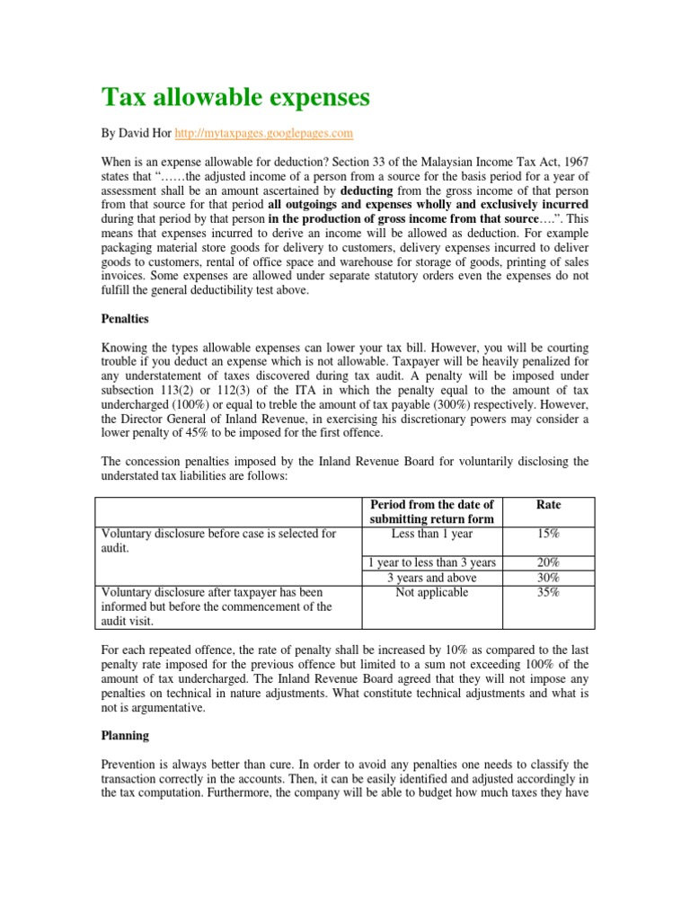 Tax Allowable Expenses | PDF | Expense | Tax Deduction