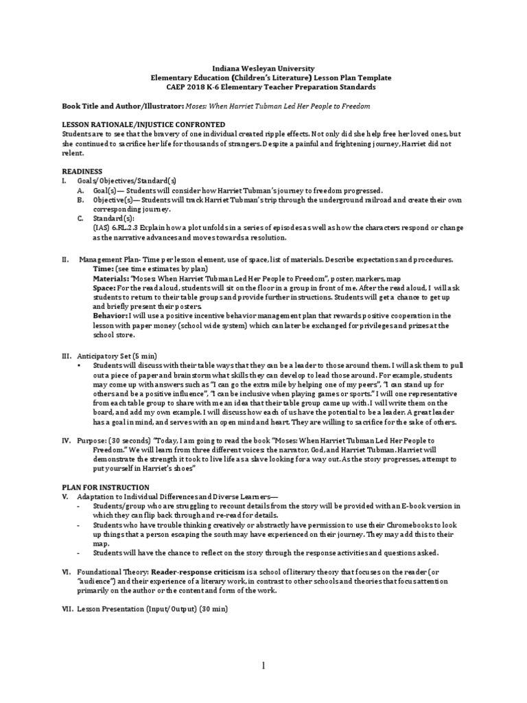 Harriet Tubman Lesson Plan | PDF | Learning | Behavior Modification