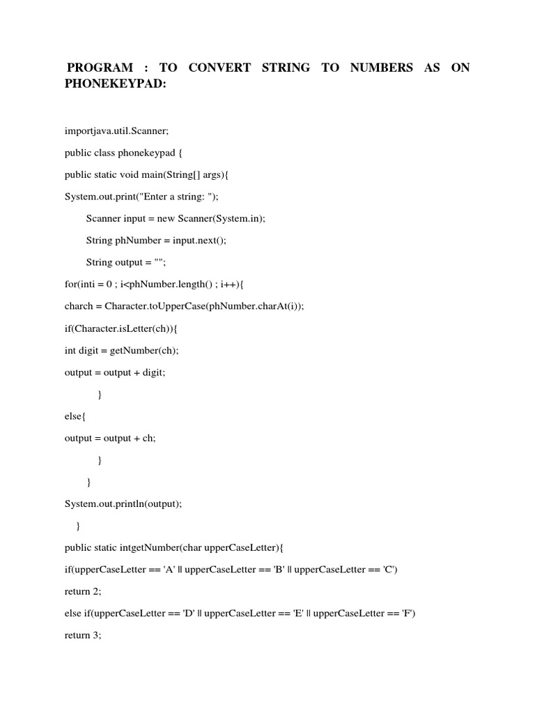 Program: To Convert String To Numbers As On Phonekeypad | PDF