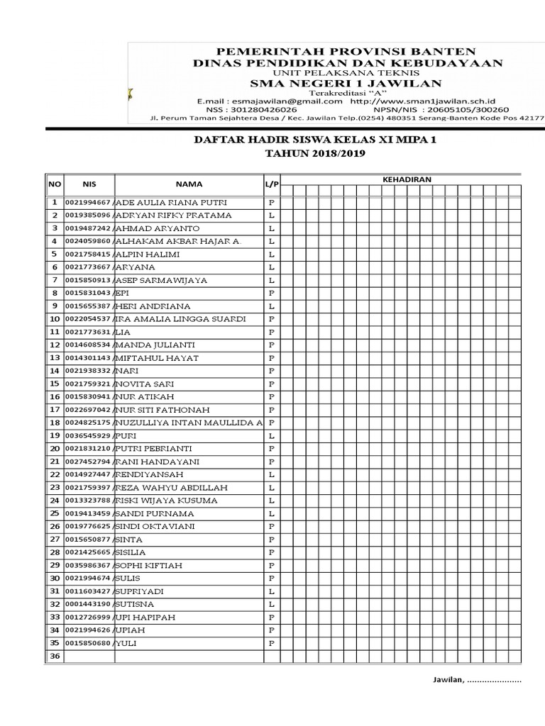 Absen 2018-2019 | PDF