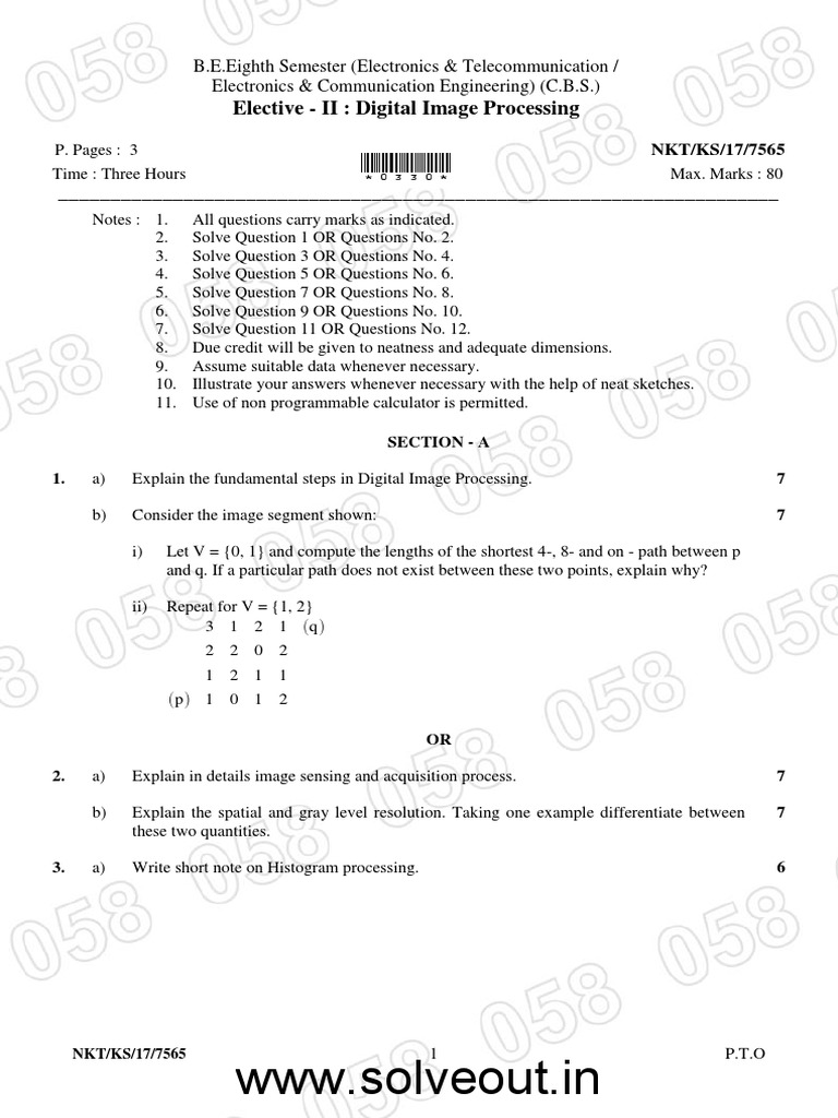 Digital Image Processing Question Paper | PDF | Discrete Fourier ...