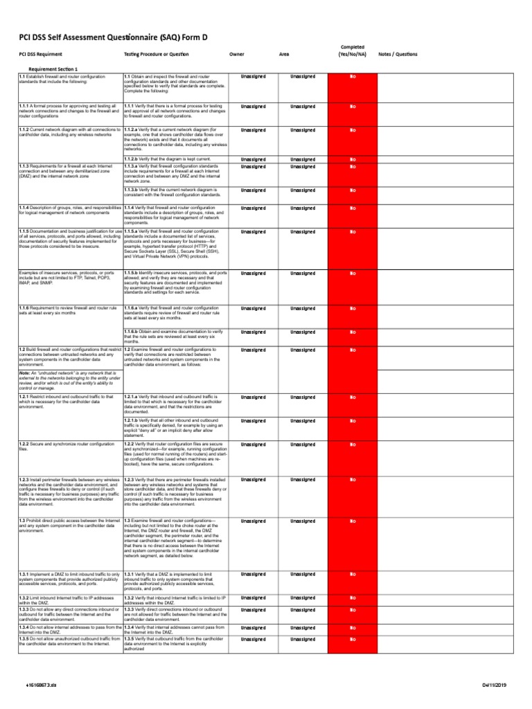Sample SelfAssessment Questionnaire SAQ | PDF | Payment Card Industry ...