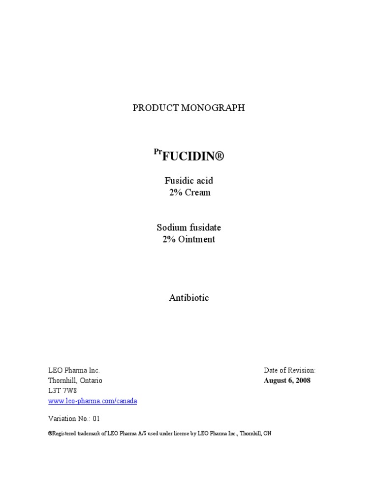 Fucidin®: Product Monograph | PDF | Medical Specialties | Clinical Medicine