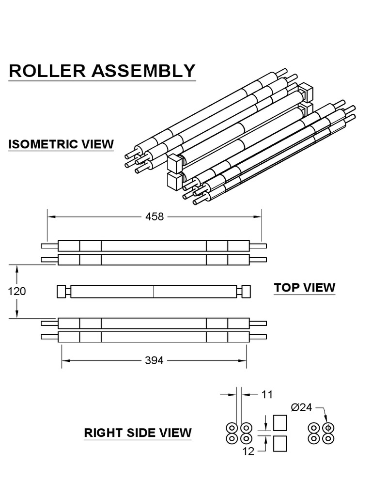 Roller Assembly Isometric and Views Diagram | PDF