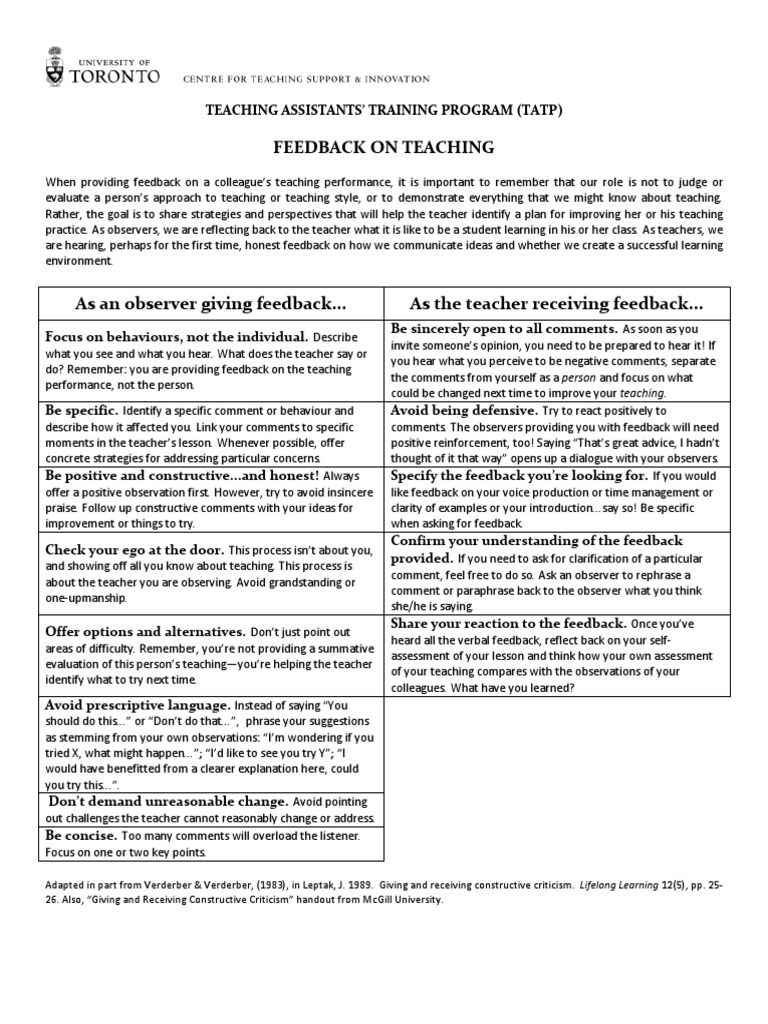 Microteaching Feedback Tips PDF | PDF | Reinforcement | Learning