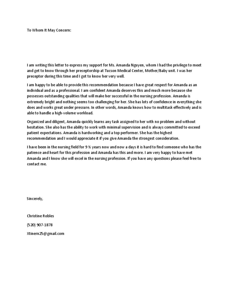 Christine Robles Letter of Recommendation | PDF | Wellness