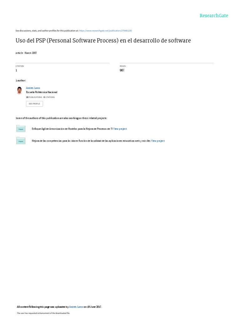 Uso Del PSP Personal Software Process en El Desarr PDF | PDF | Software | Calidad (comercial)