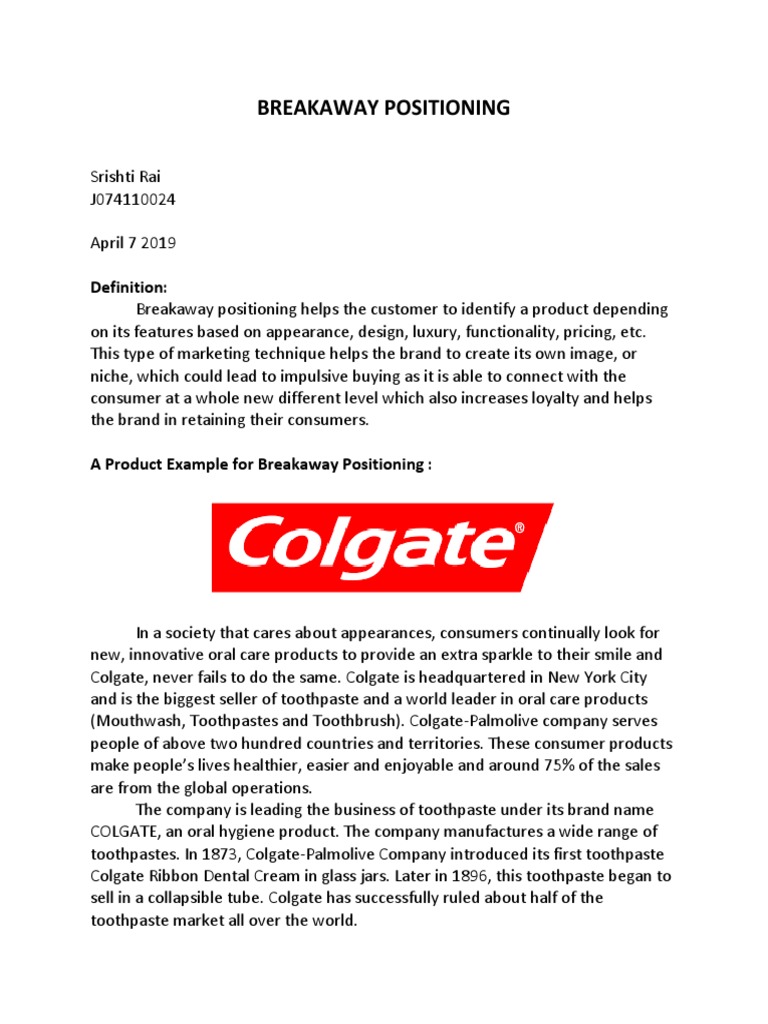 Colgate's Breakaway Positioning Strategy | PDF | Oral Hygiene ...