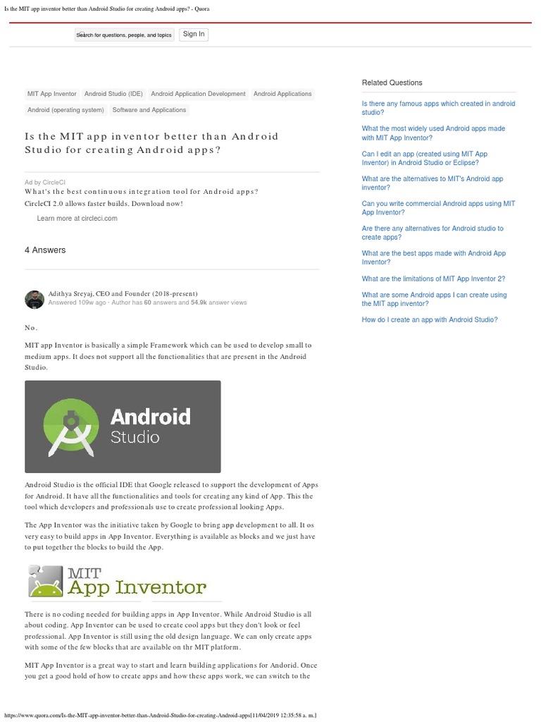 Is The MIT App Inventor Better Than Android Studio For Creating Android Apps? | PDF | Android ...
